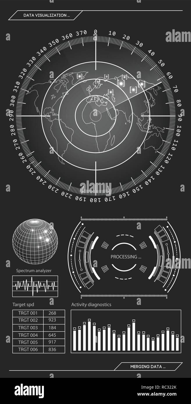 Military blue radar. Screen with target. Futuristic HUD interface ...