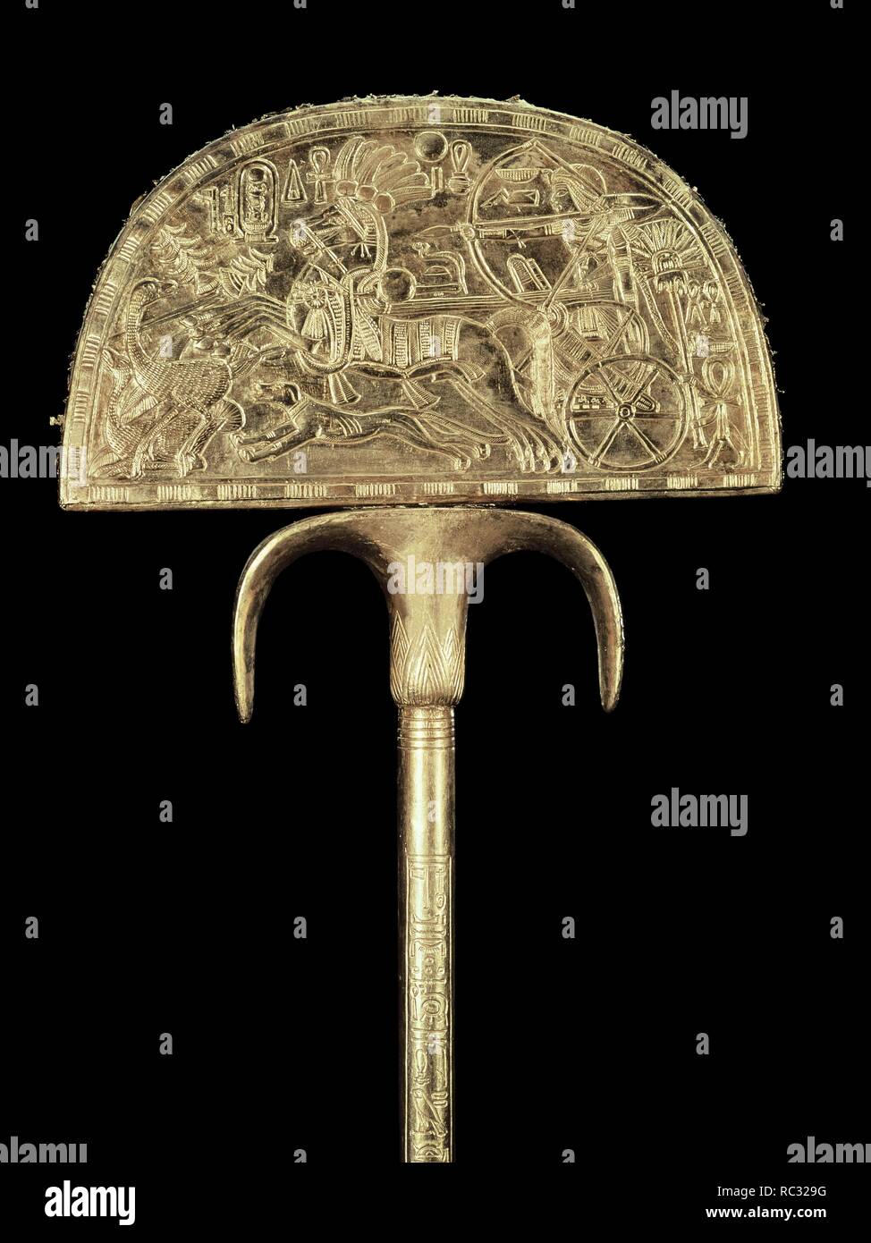 TESORO DE TUTANKAMON - FLABELO CON ESCENA DE LA CAZA DE UN AVESTRUZ ...