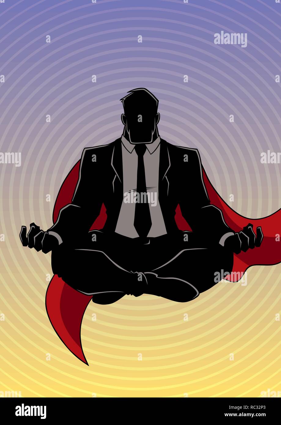 Super Businessman Meditating Background Silhouette Stock Vector Image ...