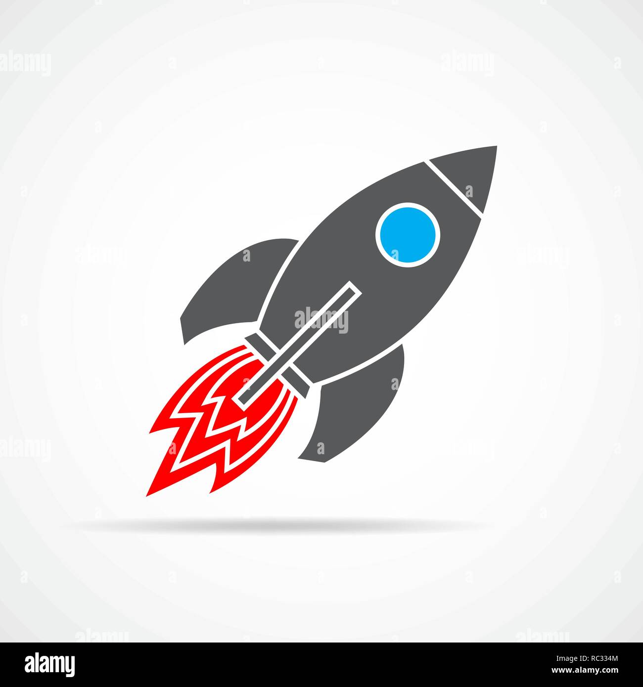 Gray rocket icon in flat design. Simple rocket icon isolated on light ...
