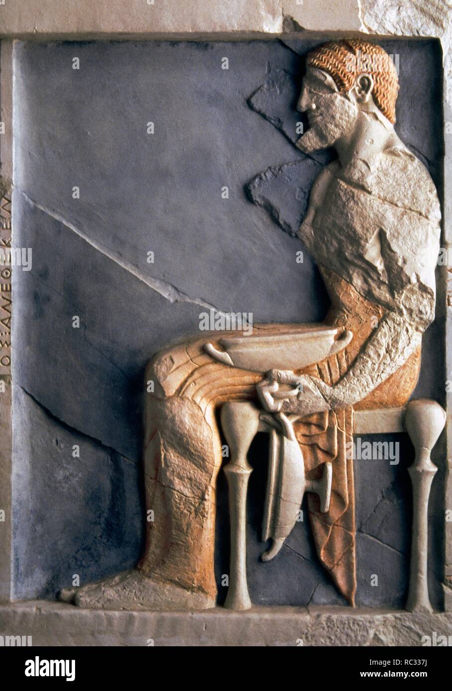 Greek art. Archaic period. Funerary stele depicting a potter. Early 6th ...