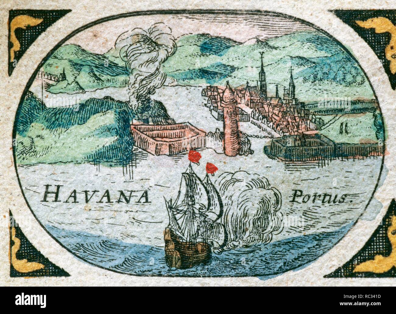 LA HABANA (Cuba). Puerto de la ciudad colonial según un grabado ...