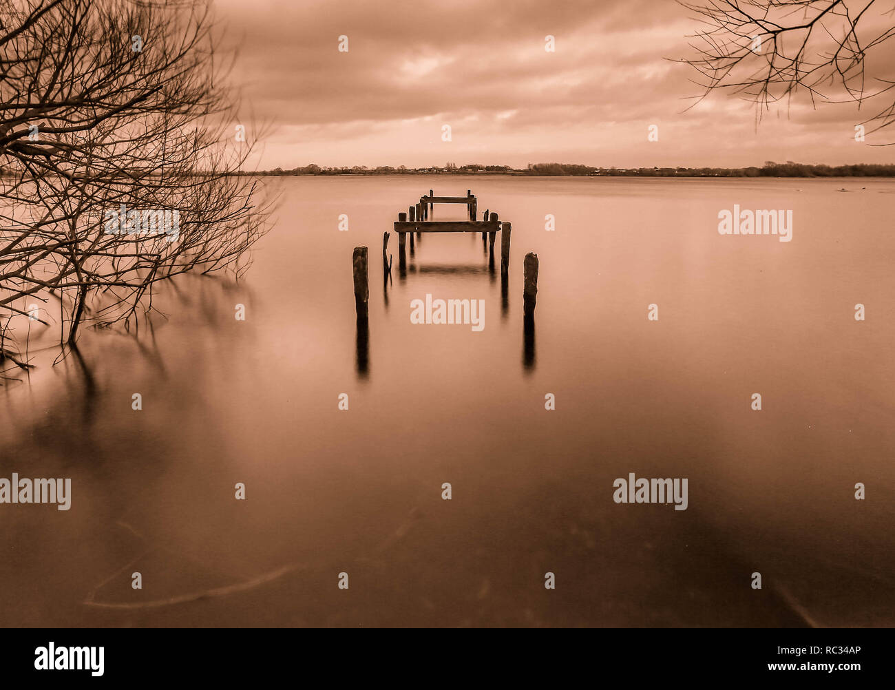 Long Exposure and Sunrise Lough Neagh Northern Ireland Stock Photo - Alamy