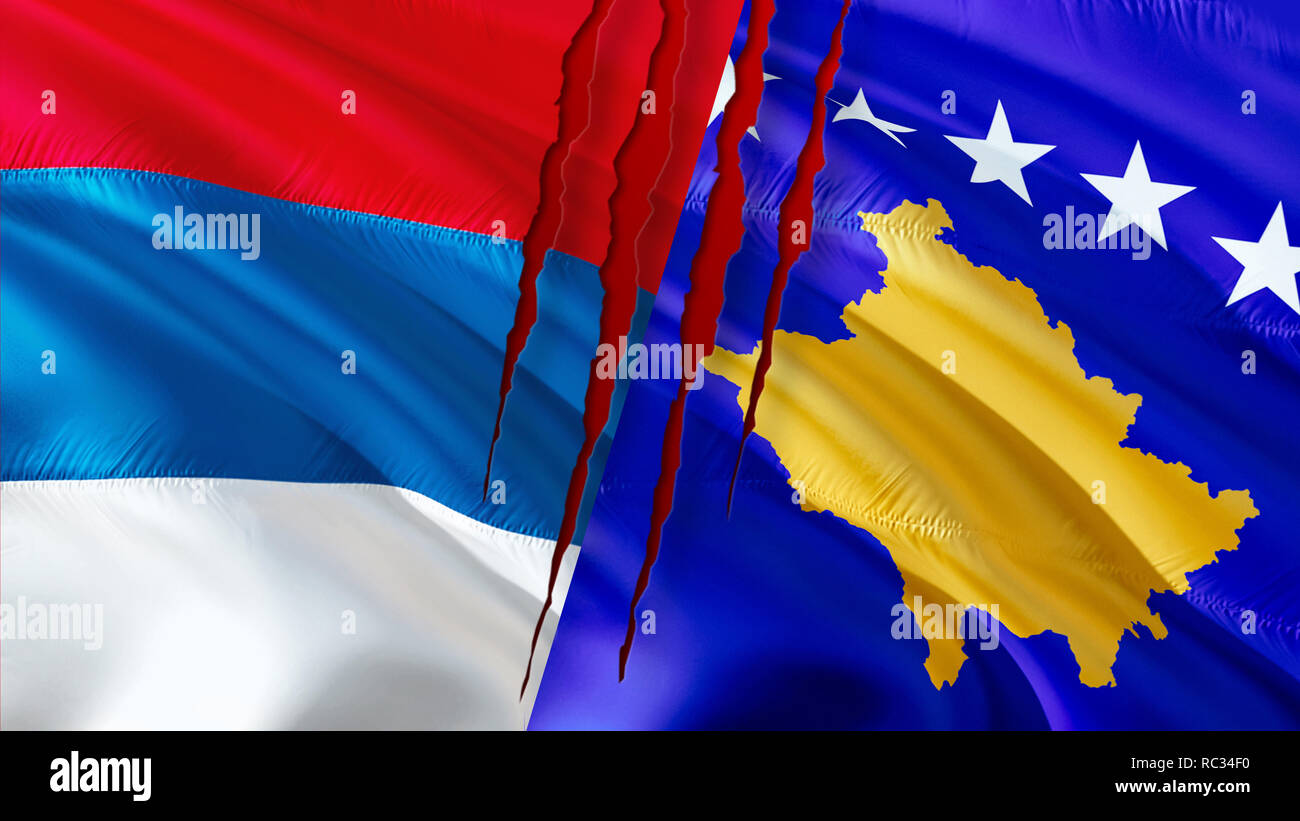 Serbia and Kosovo flags with scar concept. Waving flag design,3D ...