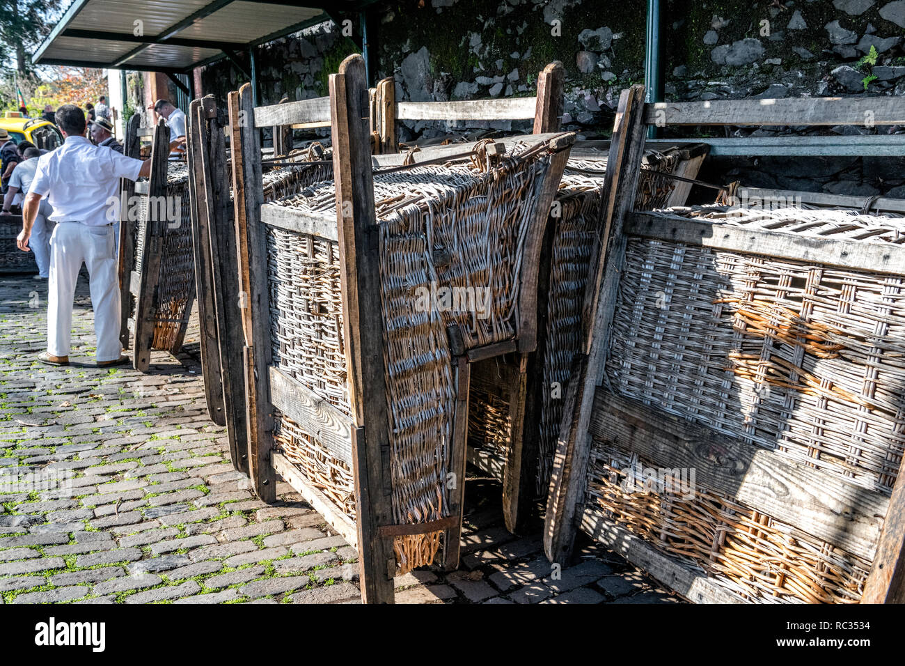 The traditional wicker basket toboggan used to carry tourist down from ...