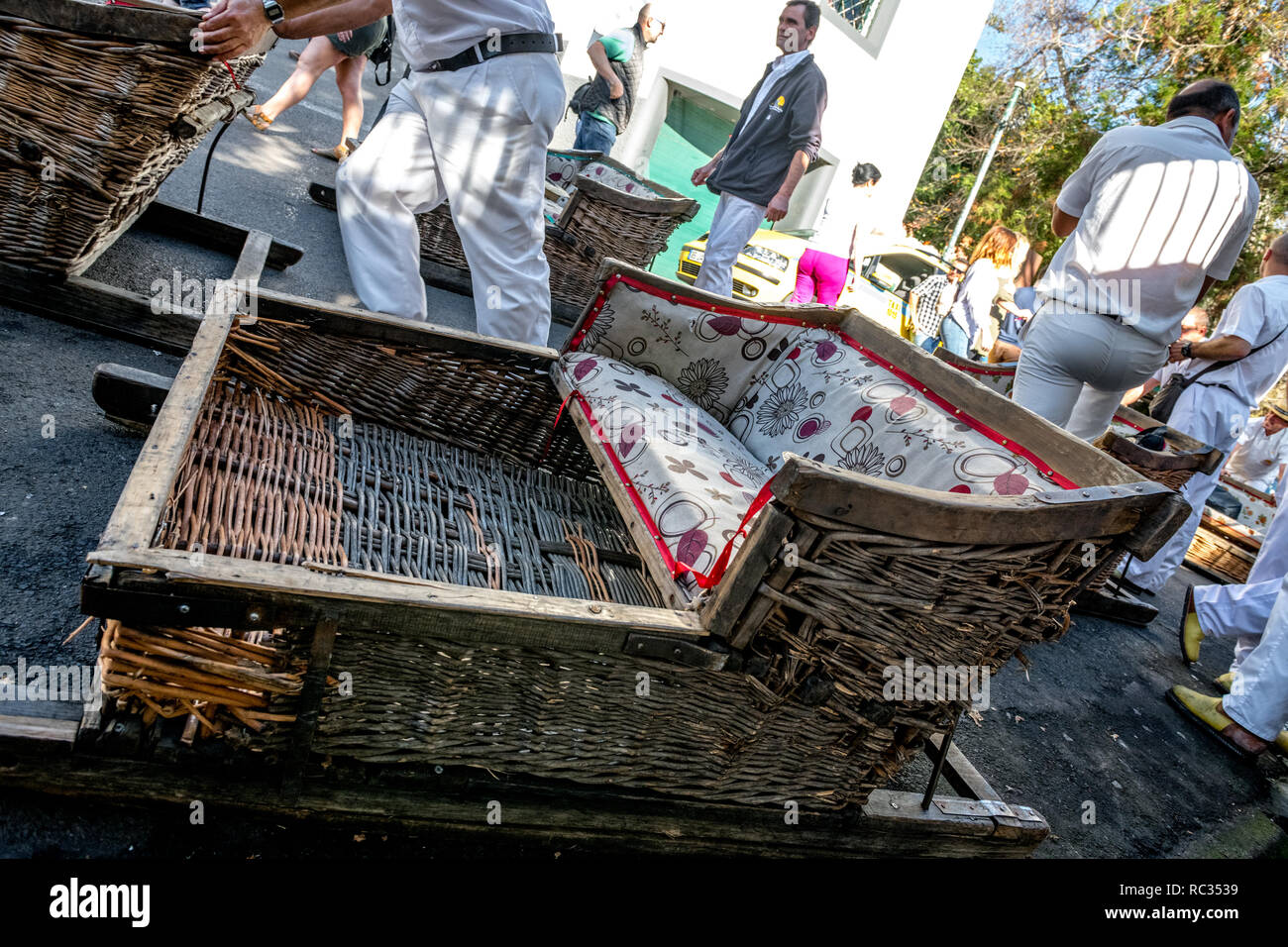 The traditional wicker basket toboggan used to carry tourist down from ...