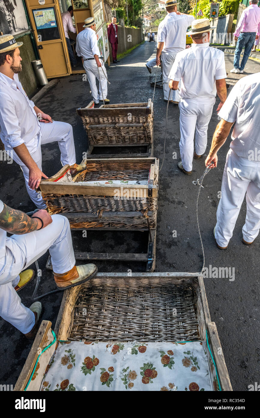The traditional wicker basket toboggan used to carry tourist down from ...