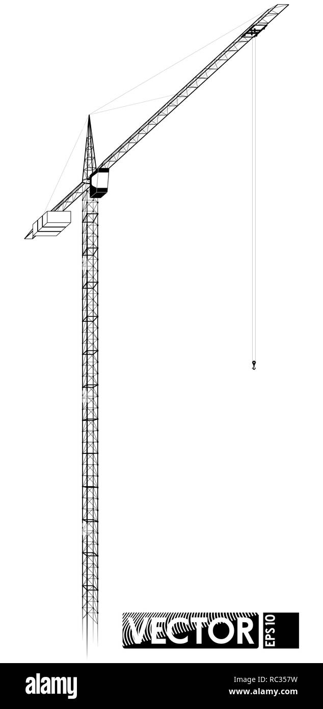 Black outline of a high tower crane. For an article about building or ...