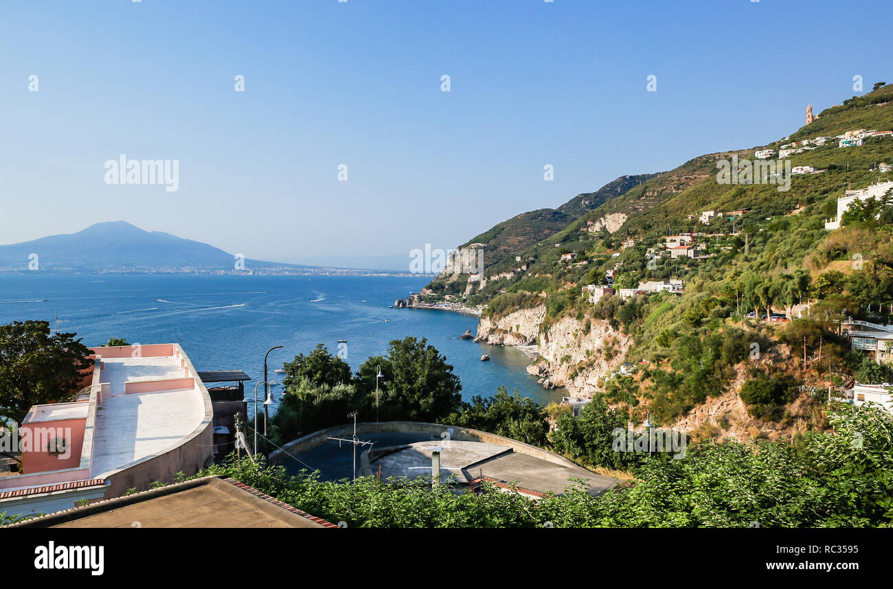 The Amalfi Coast near Vico Equense, the volcano Mount Vesuvius in the ...