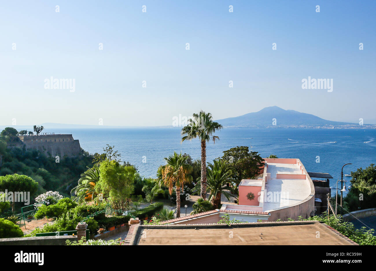 The Amalfi Coast near Vico Equense, the volcano Mount Vesuvius in the ...