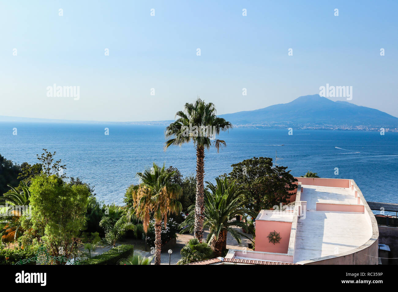 The Amalfi Coast near Vico Equense, the volcano Mount Vesuvius in the ...