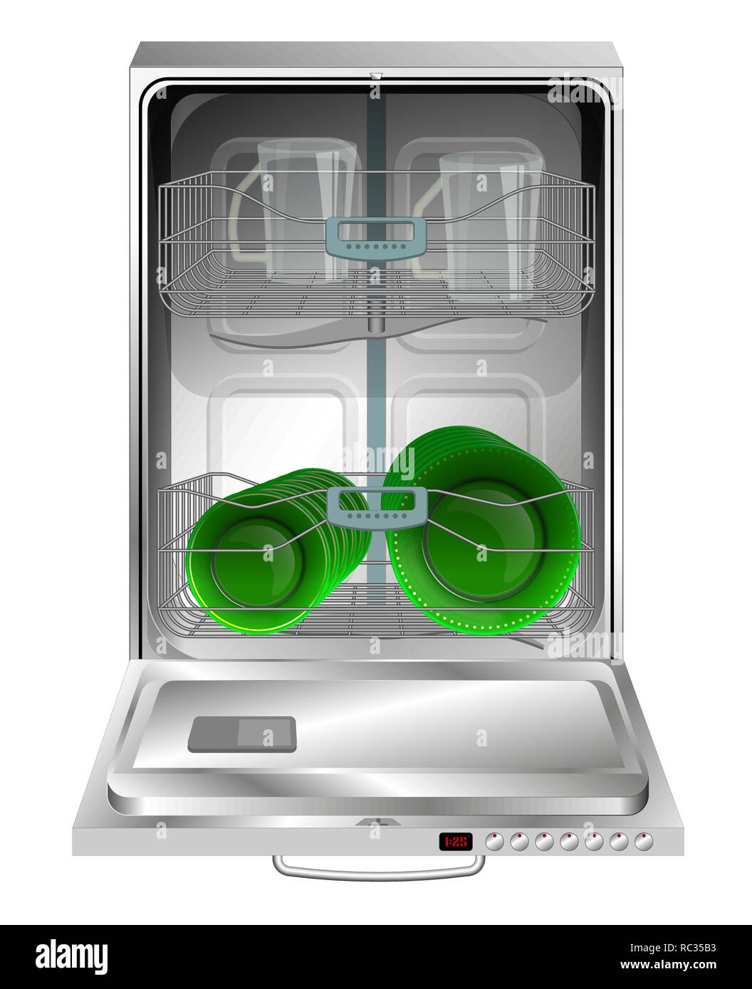 A detailed modern dishwasher with an open door. Modern kitchen Stock ...