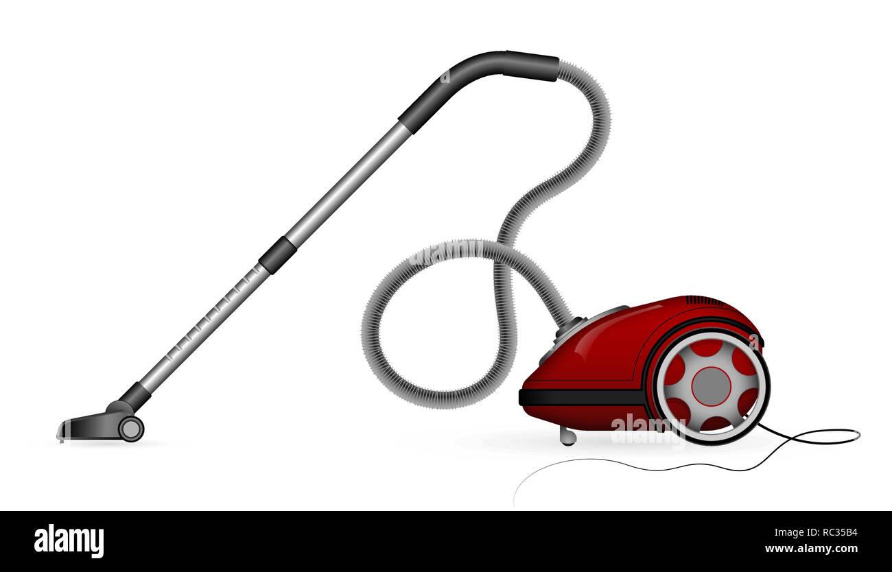 A modern vacuum cleaner is a side view. 3D view. Traced details. Hose ...