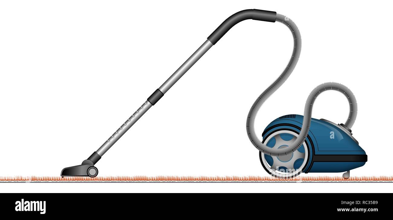 A modern vacuum cleaner is a side view. 3D view. Traced details. Hose ...