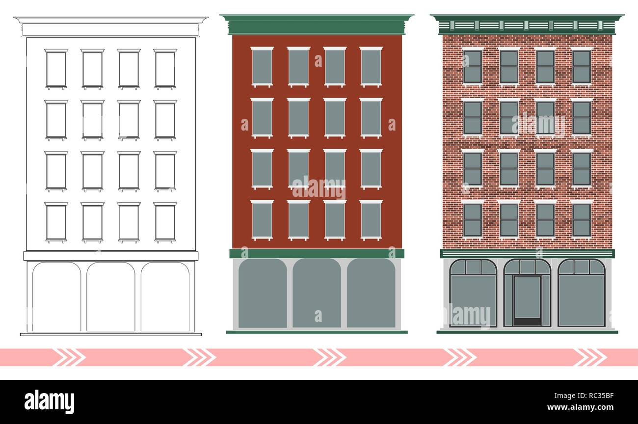 A classic American brick multi-storey house. Stages of designing and ...