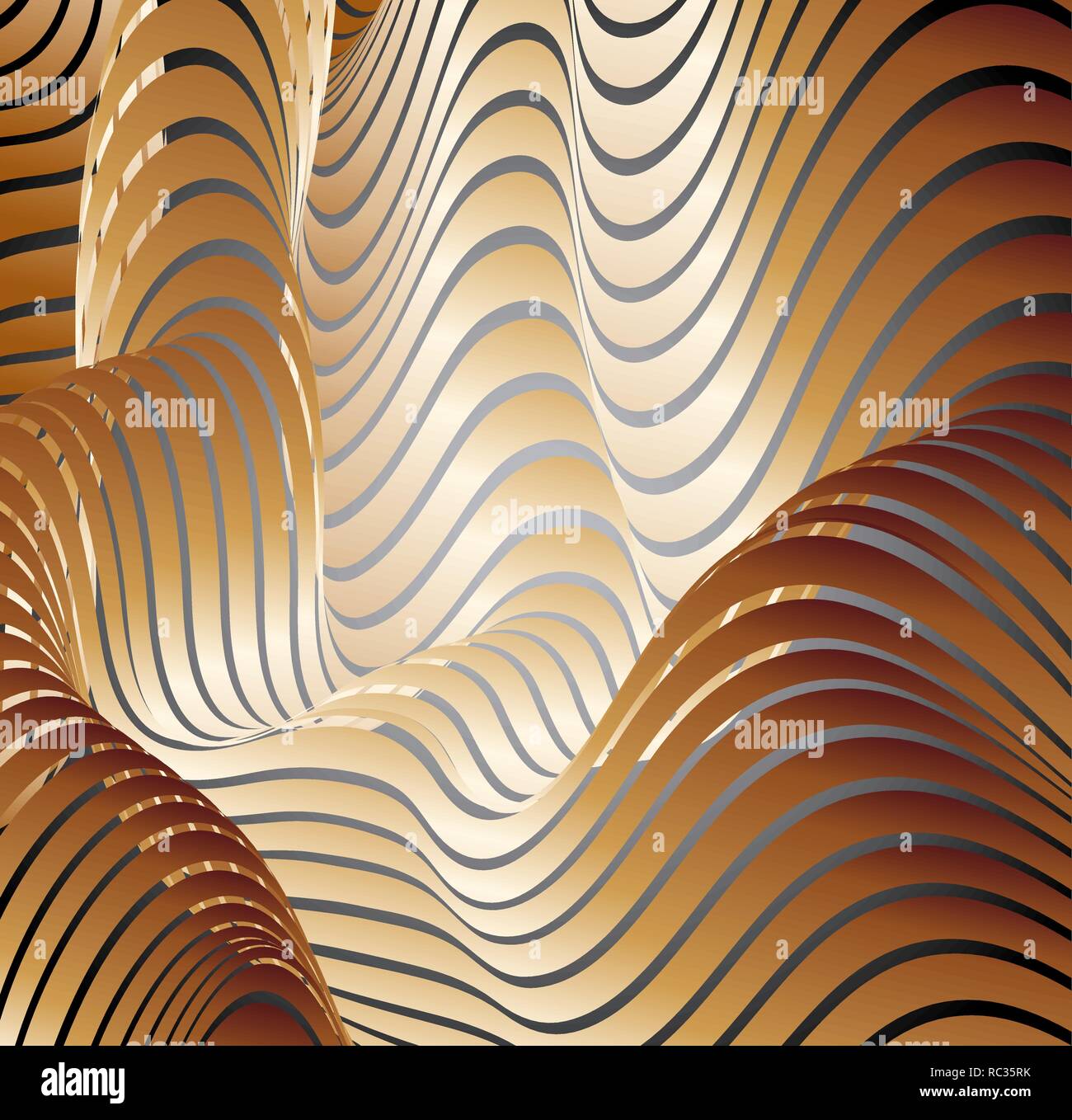 Parallel bands of metal with a gradient fill. Bizarre curved shape ...