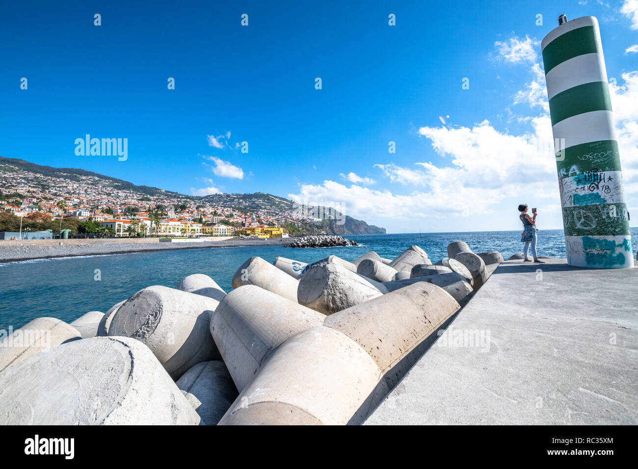 The Green and White lighthouse in Funchal, Madeira Island, Portugal ...