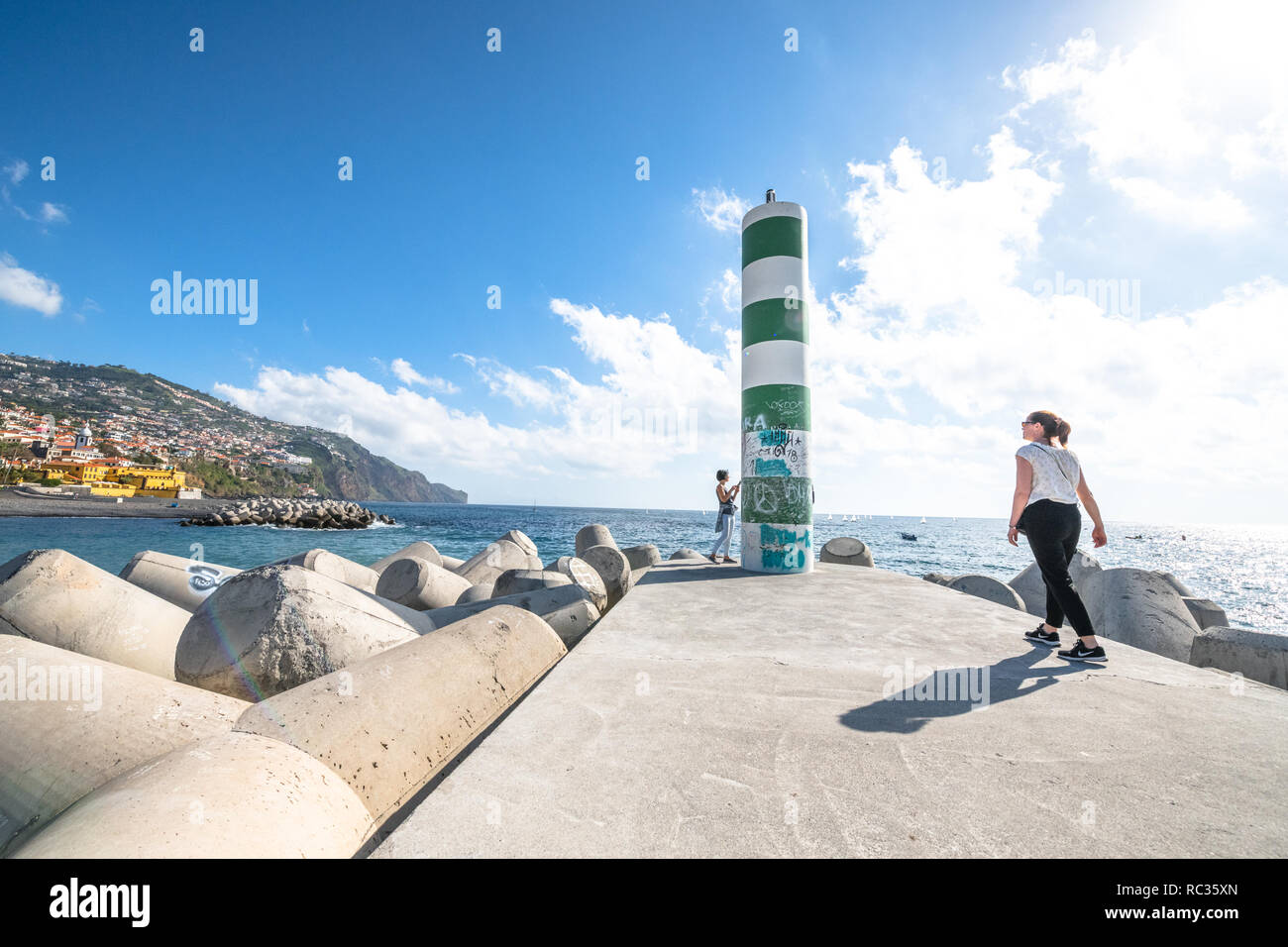 The Green and White lighthouse in Funchal, Madeira Island, Portugal ...