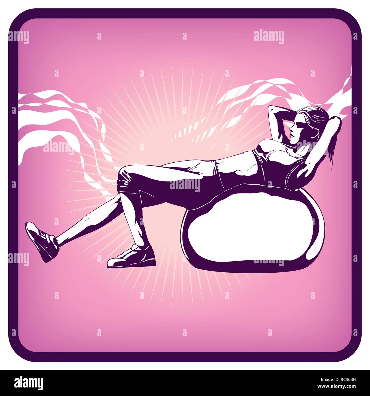 Graphics icon of woman doing pilates. Vector illustration, pink ...