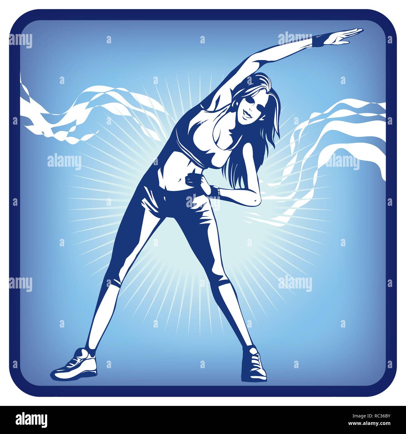 Graphics icon of girl exercising on a light blue background. Vector ...