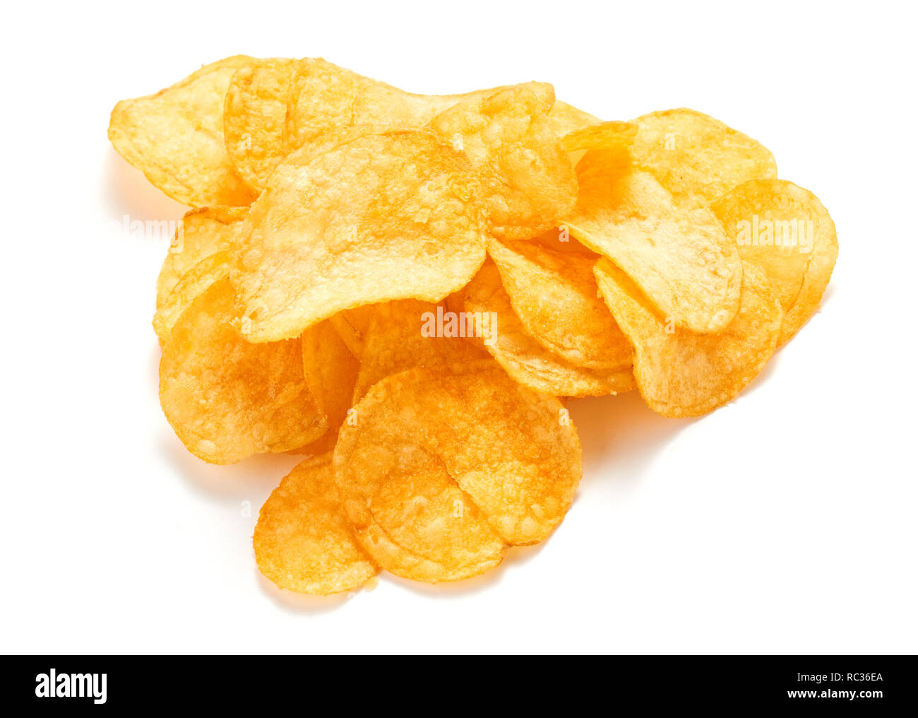 heap of potato chips isolated on white background Stock Photo - Alamy