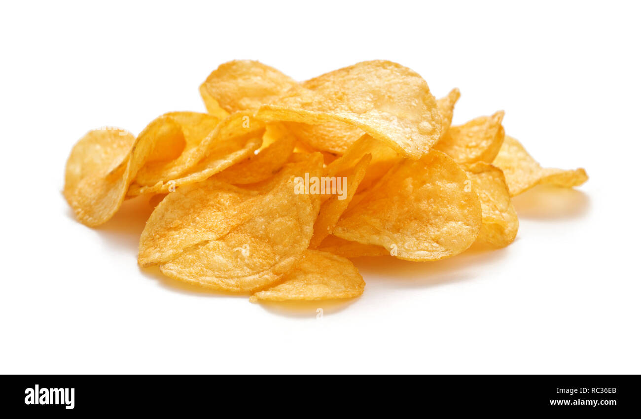 heap of potato chips isolated on white background Stock Photo - Alamy