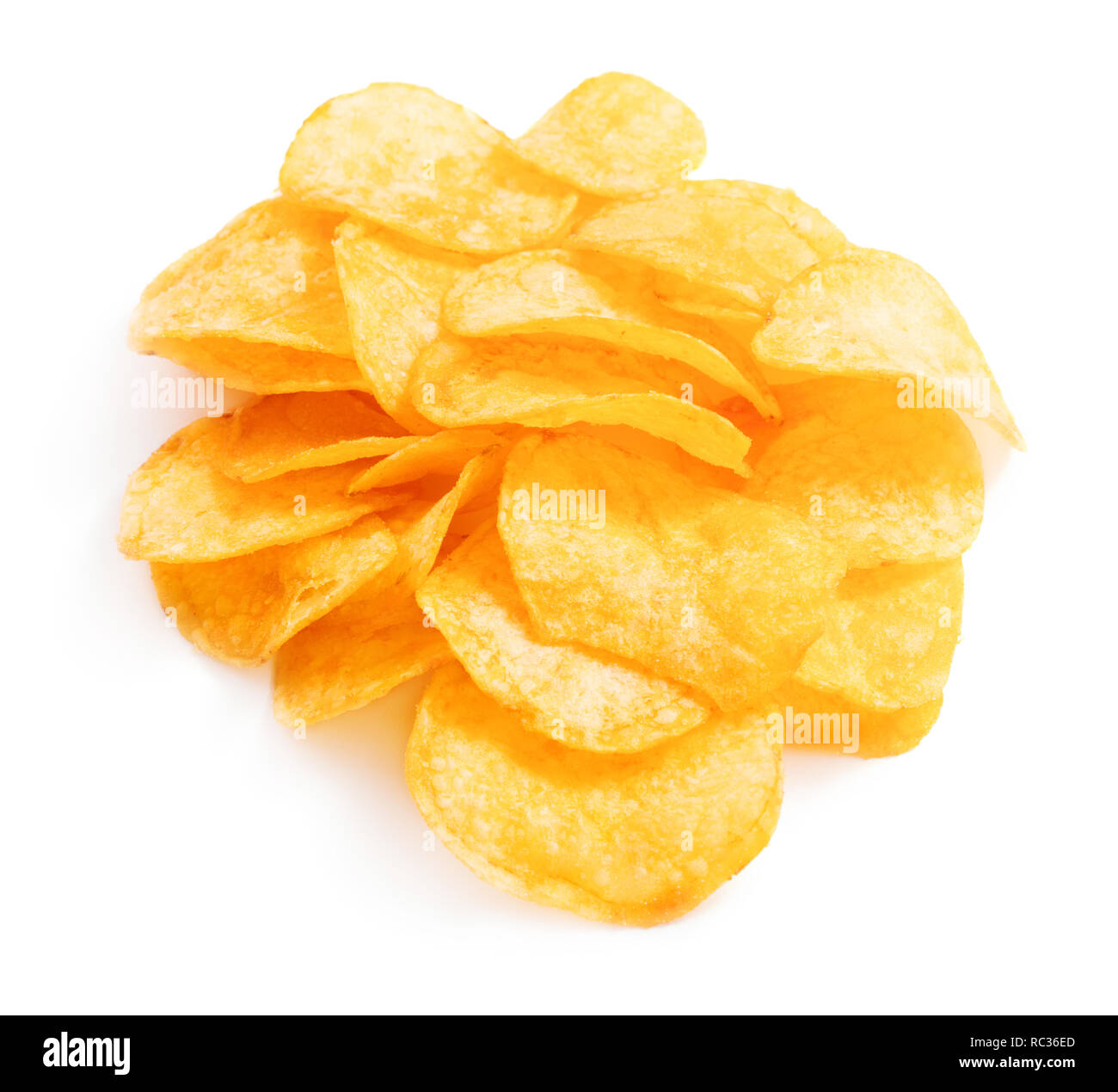 heap of potato chips isolated on white background Stock Photo - Alamy