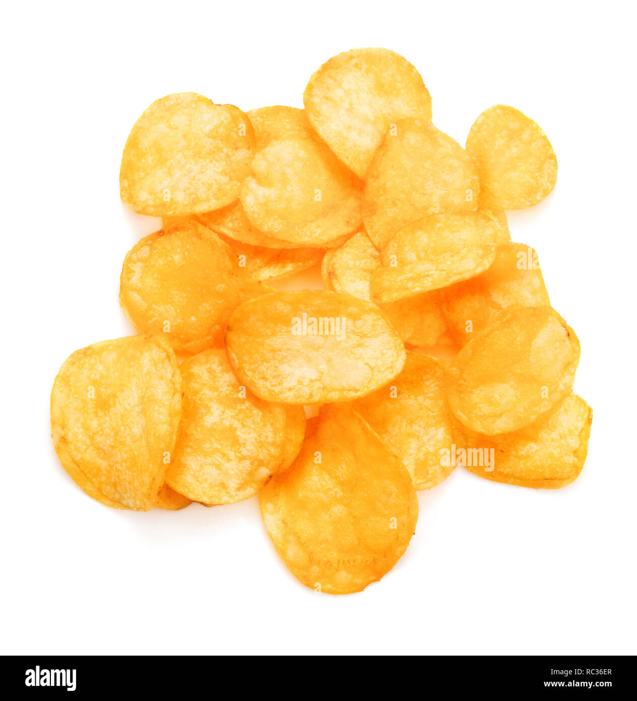 heap of potato chips isolated on white background Stock Photo - Alamy