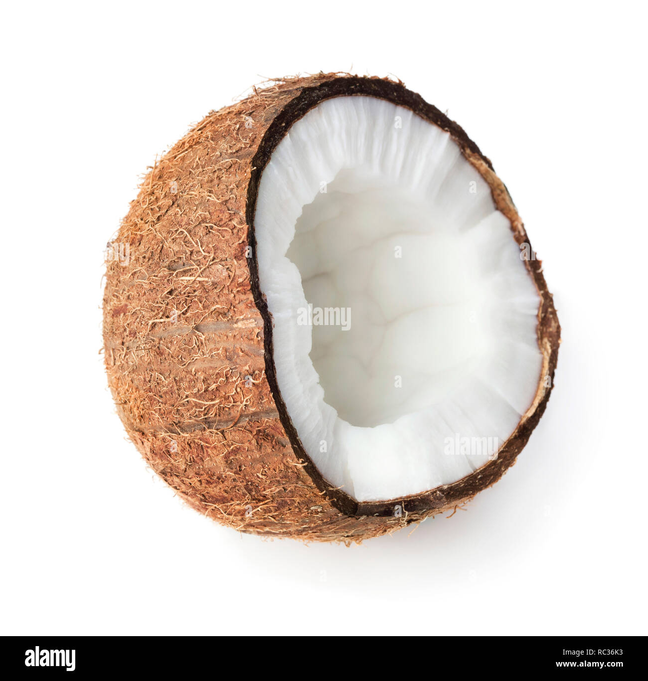 half of ripe coconut isolated on white background Stock Photo - Alamy