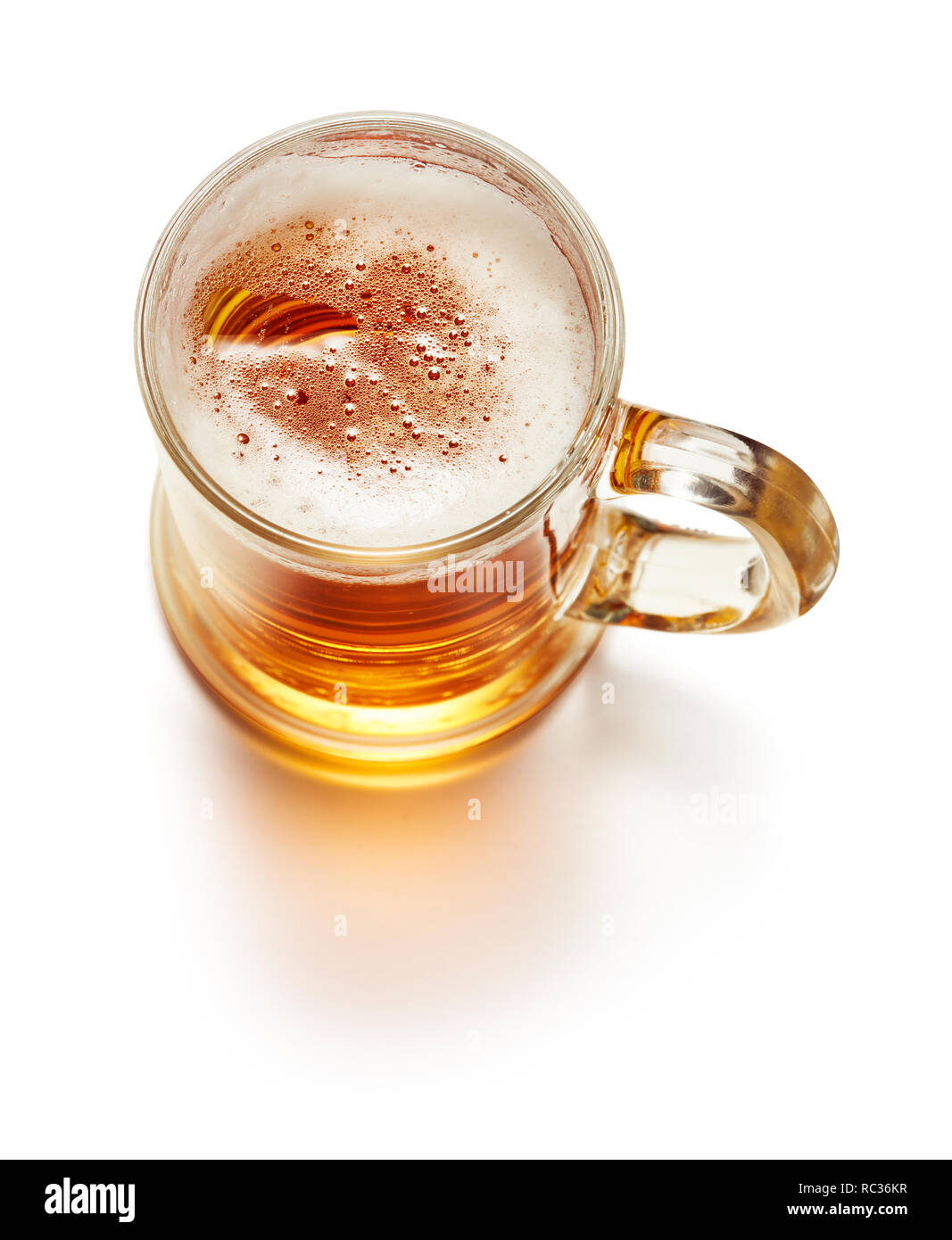 top view of mug of beer isolated on white background Stock Photo - Alamy