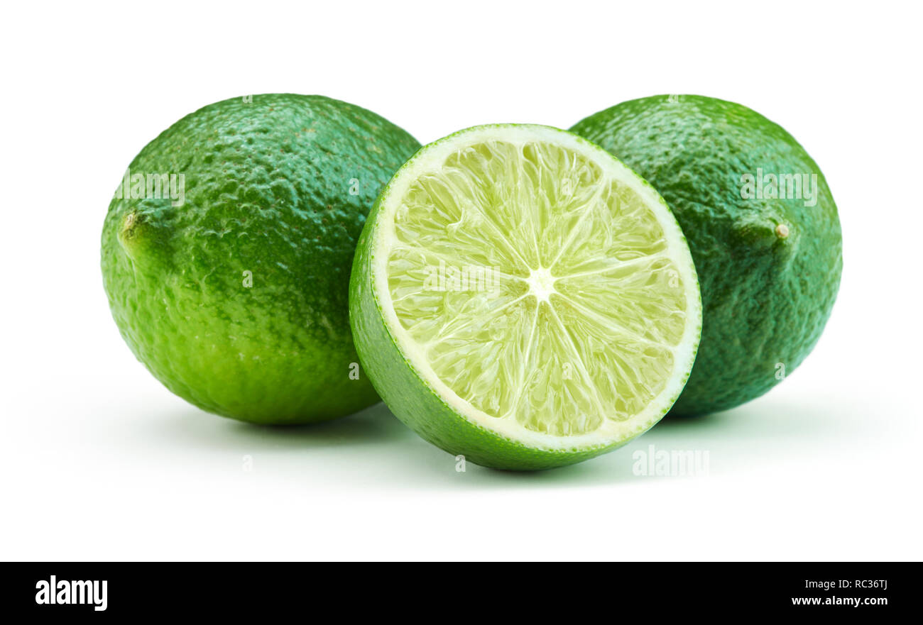 fresh ripe sliced lime fruits isolated on white background Stock Photo ...