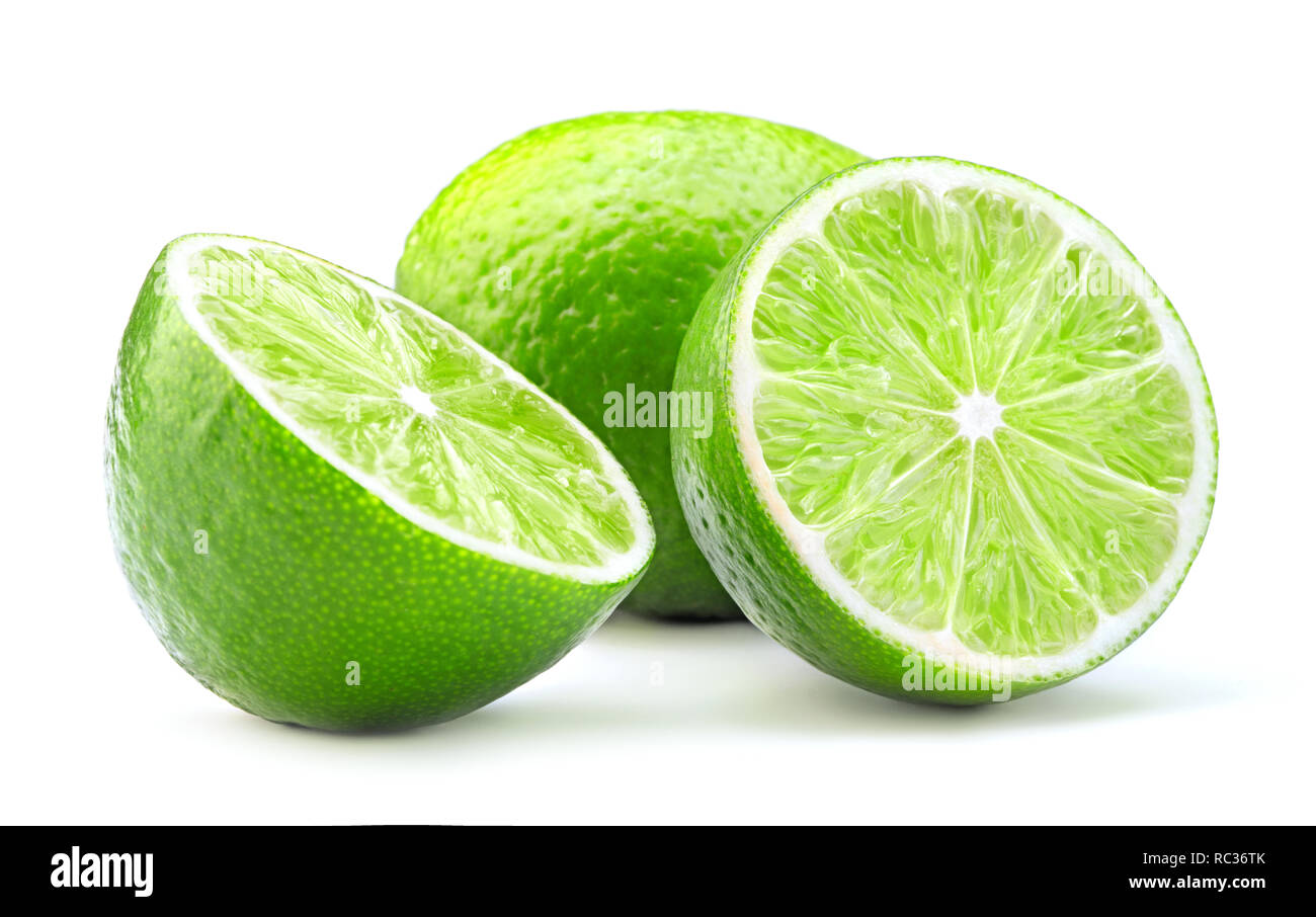 fresh ripe sliced lime fruits isolated on white background Stock Photo ...