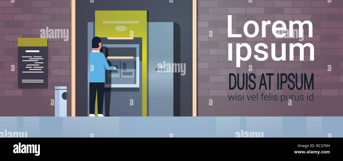 man withdrawing cash via ATM automatic teller machine payment terminal businessman getting money ...