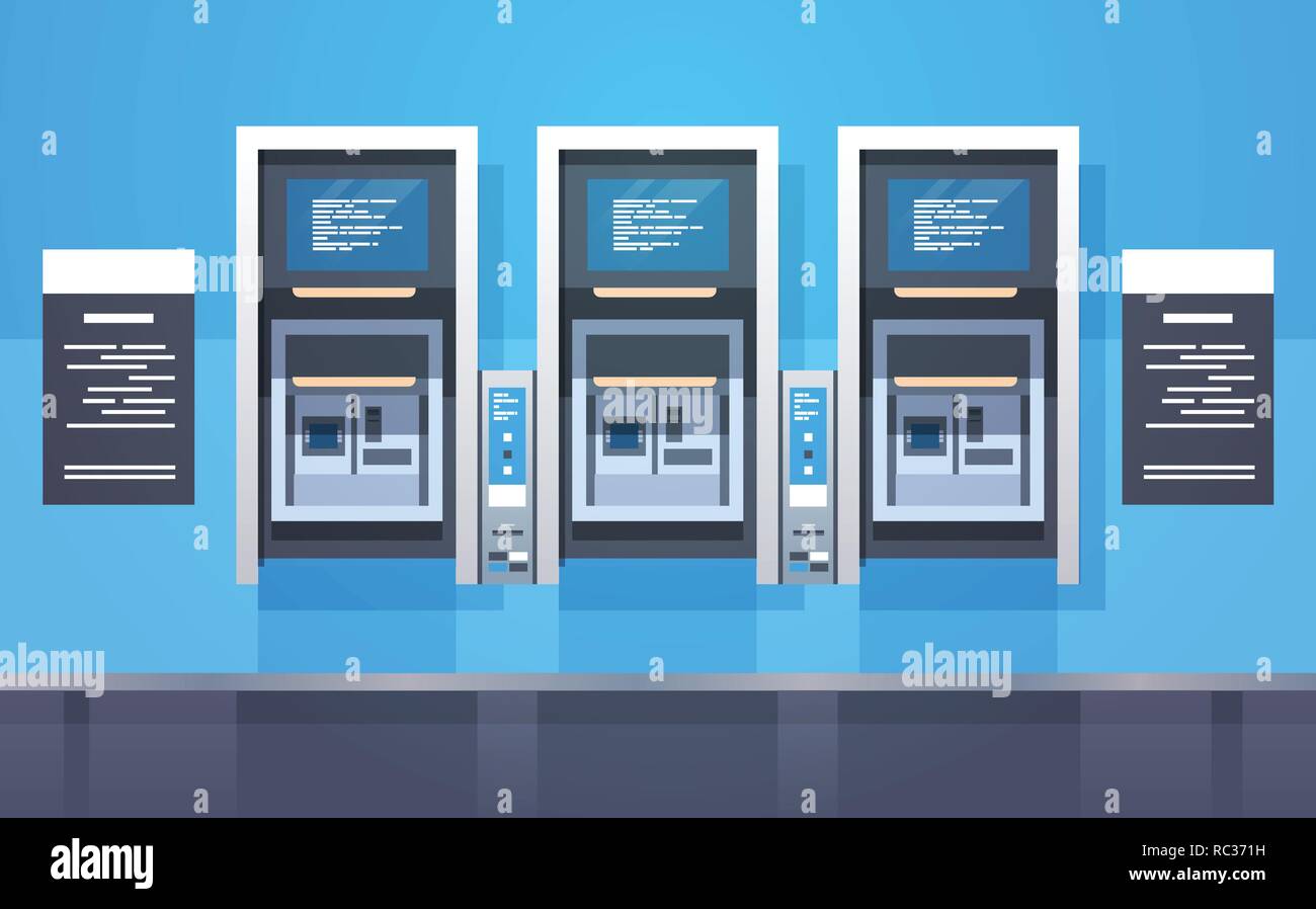 ATM cash automatic teller machines payment terminals icon banking equipment to withdraw and ...