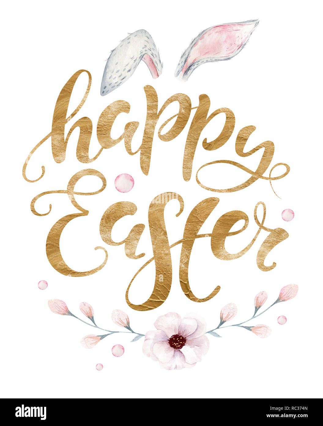 Hand sketched Happy Easter typography lettering overlay poster with ...
