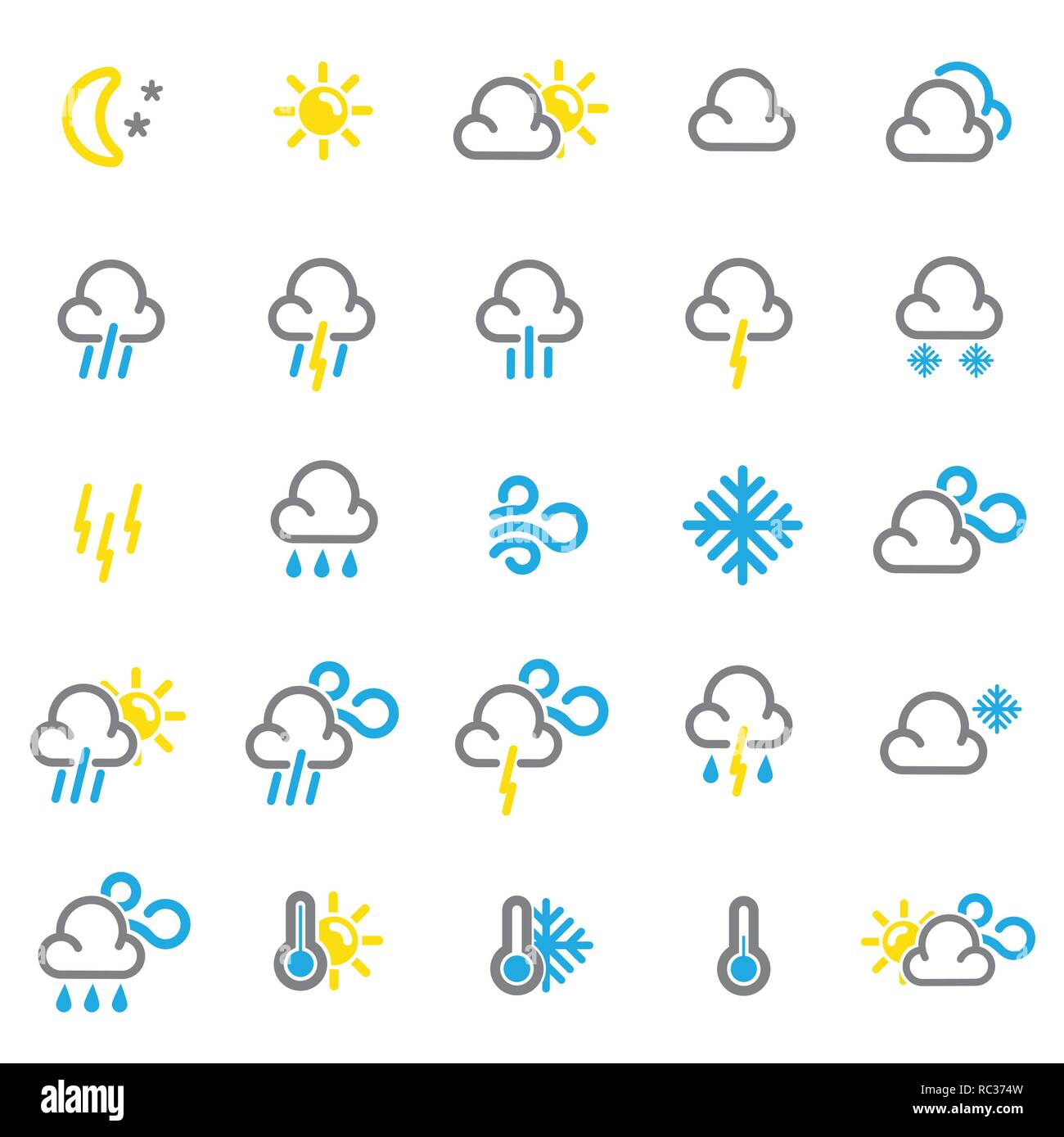 Weather forecast color icons set on white background for graphic and ...