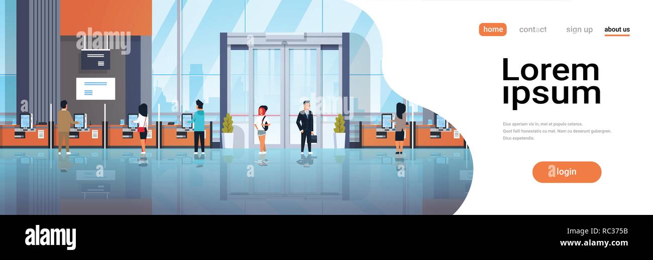 people clients using self service machines payment terminals windows ...