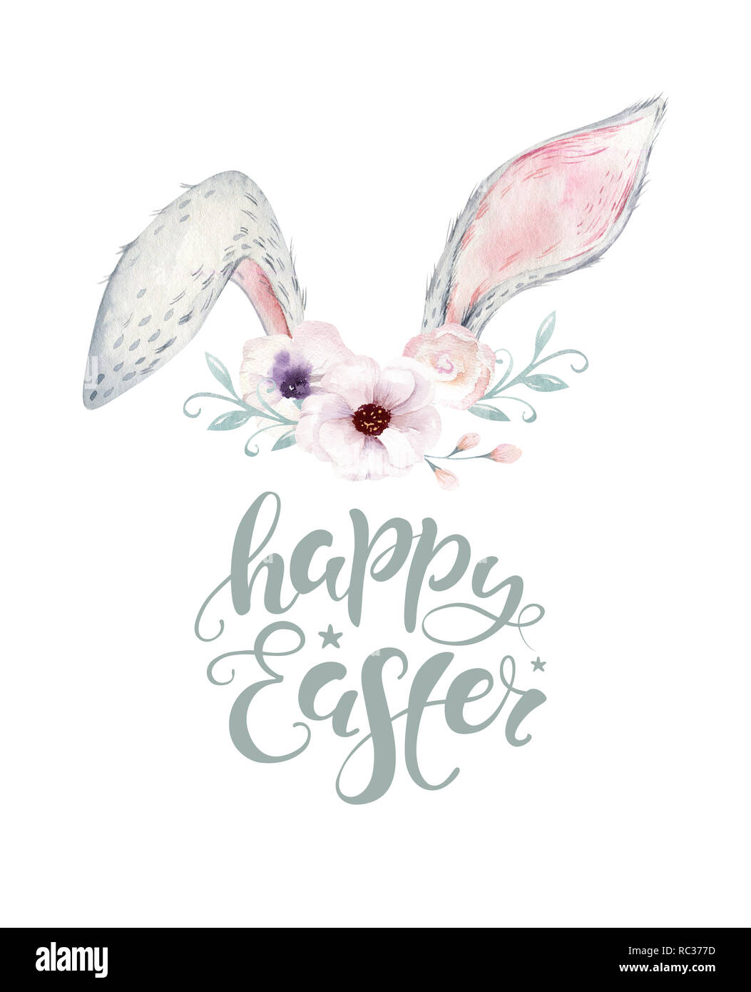 Hand sketched Happy Easter typography lettering overlay poster with ...