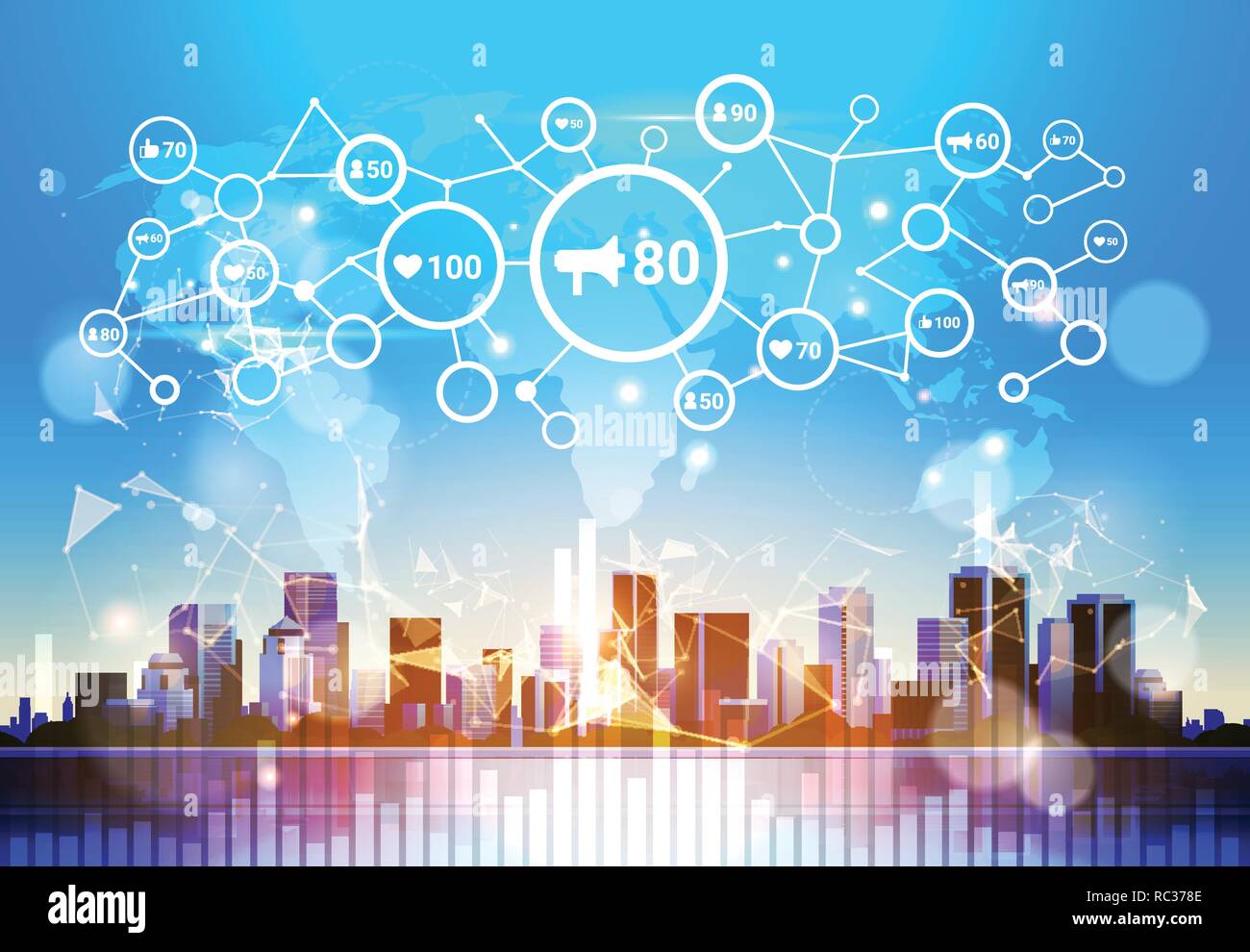 social media icons internet network global connection technology ...