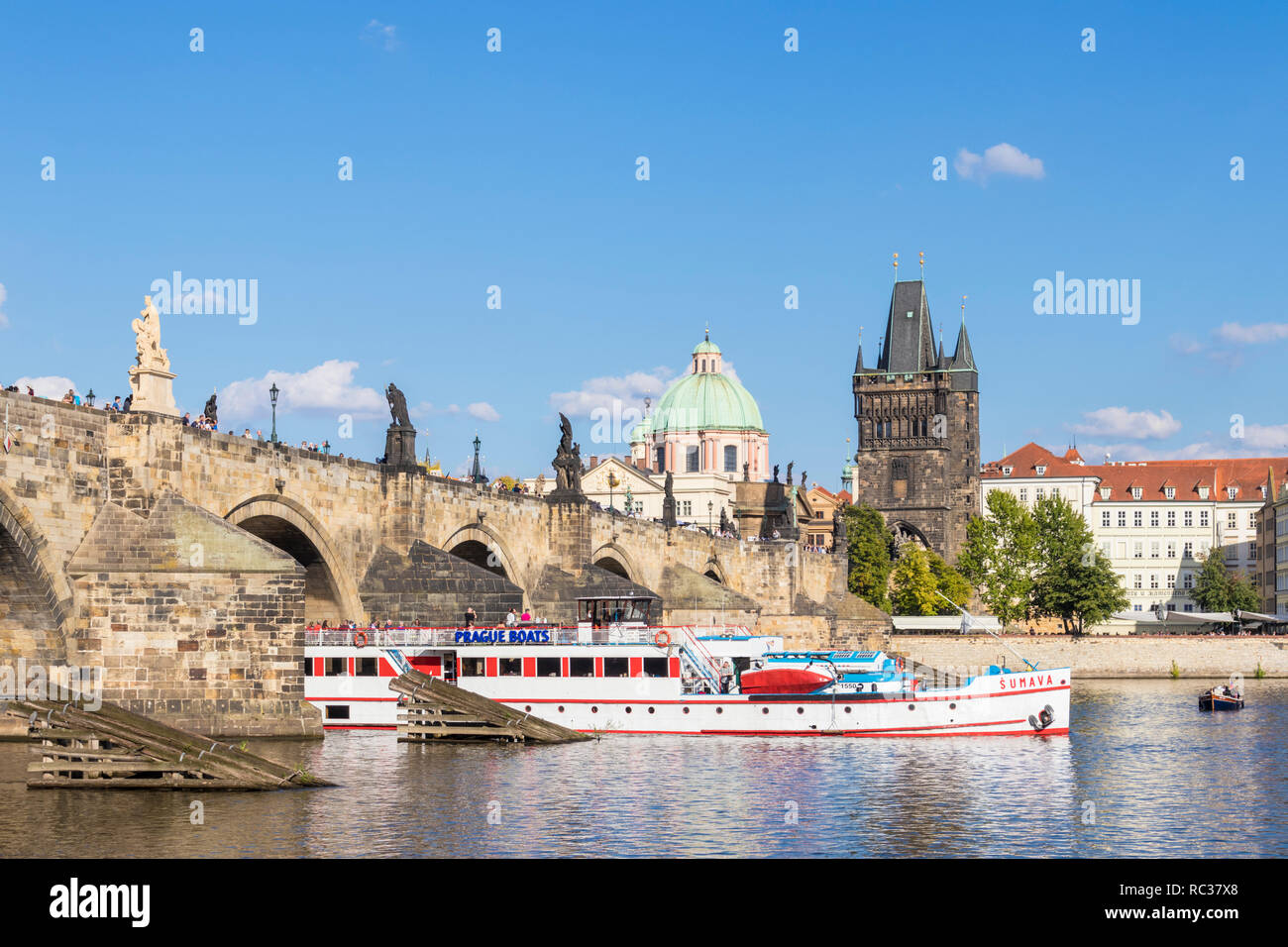 Prague Vltava river Boats river cruise boat for sightseeing on the ...