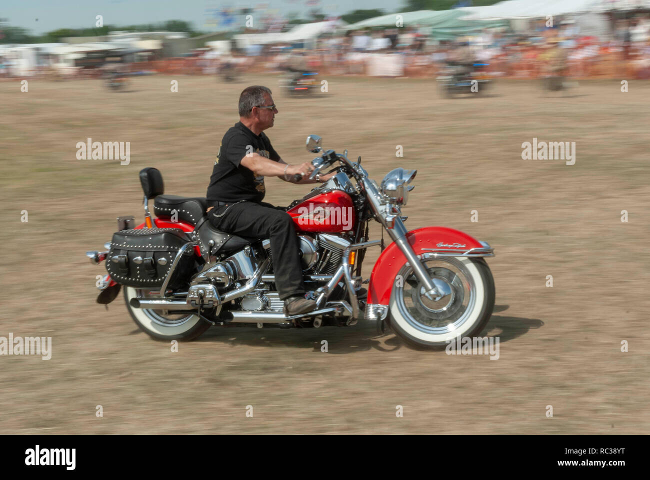 Panned shot of vintage Harley-Davidson motorcycle at Preston Steam ...