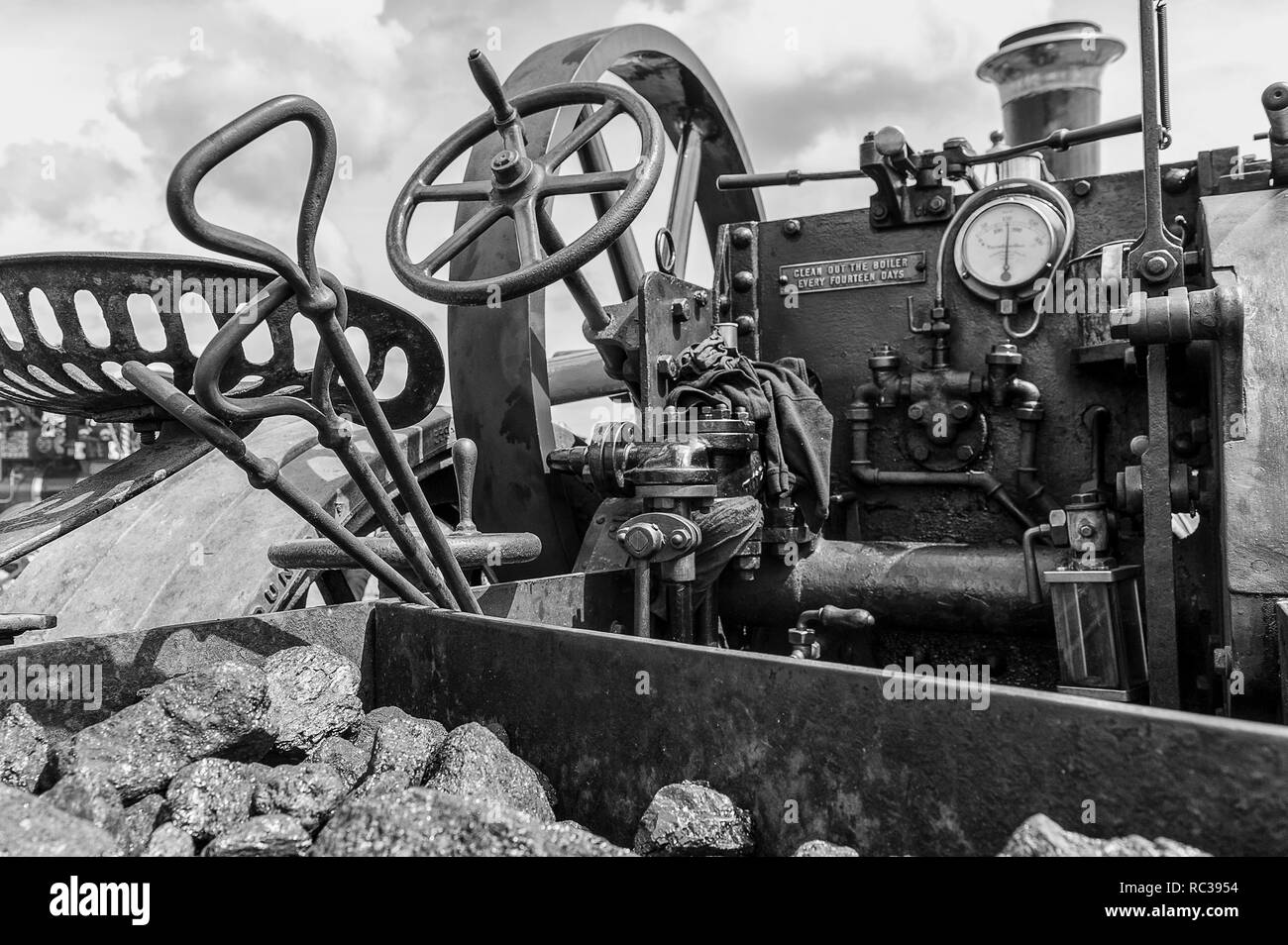 Black and white traction engine detail. Preston Steam Rally Stock Photo ...