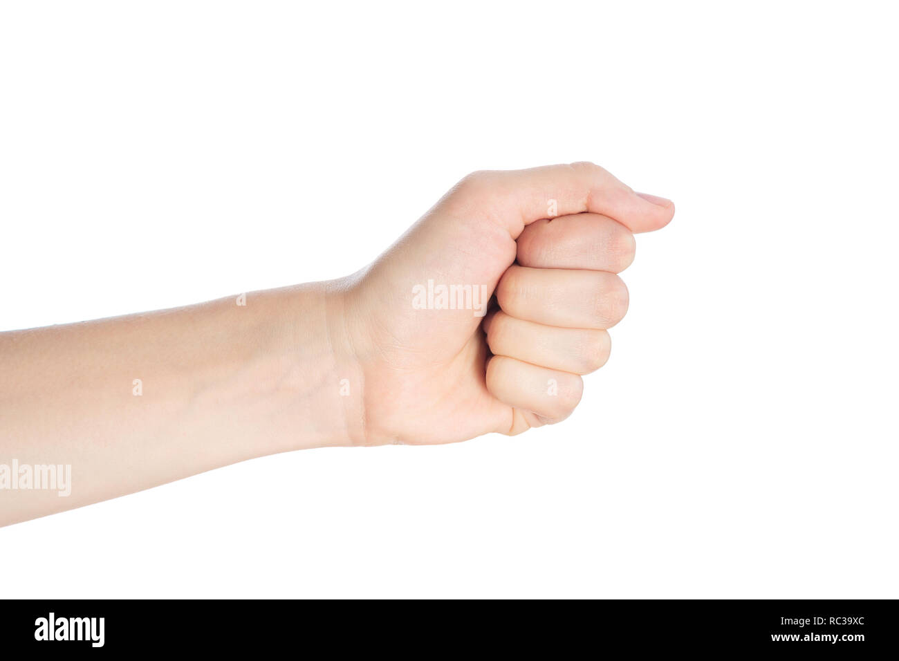 Woman hand show fist gesture isolated on white background Stock Photo ...