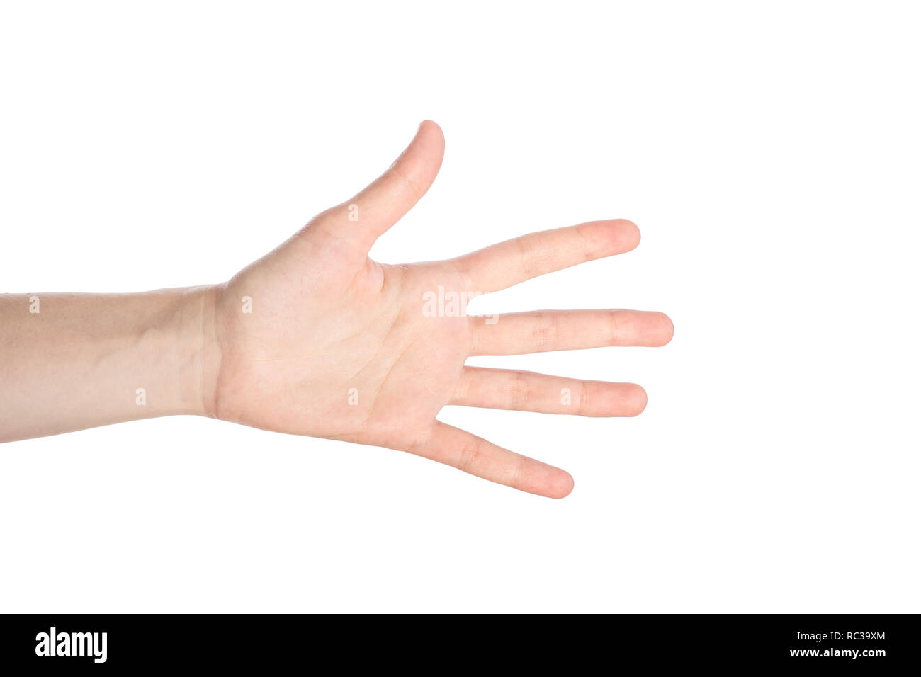 Woman hand shows numder five gesture isolated on white background Stock ...