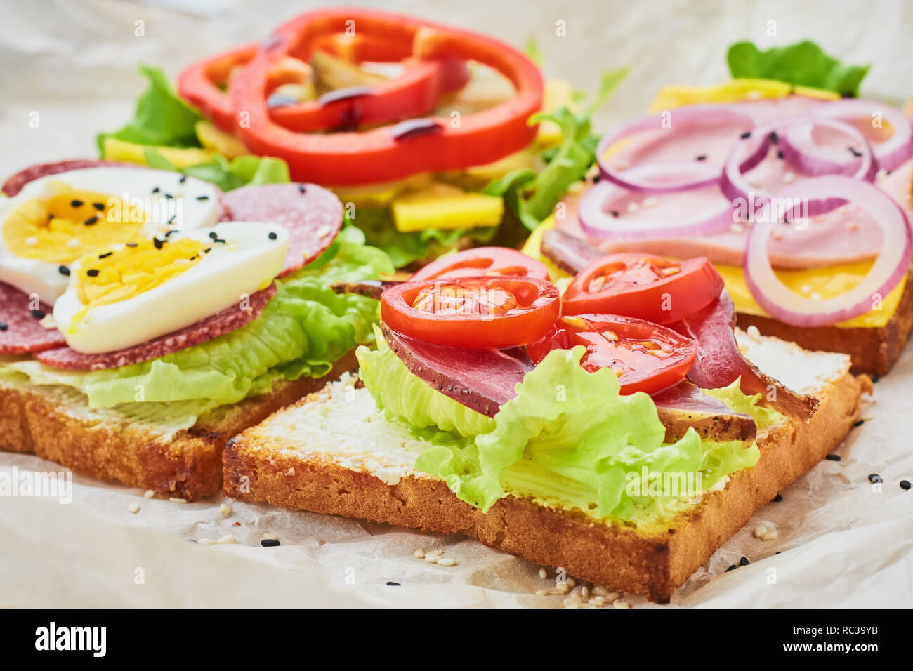 Different kind of sandwich on white background Stock Photo - Alamy