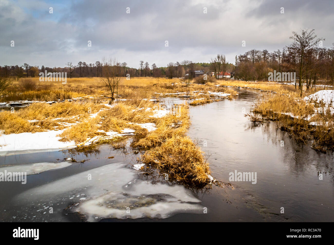 Winter and river Grabia in central Poland Stock Photo - Alamy