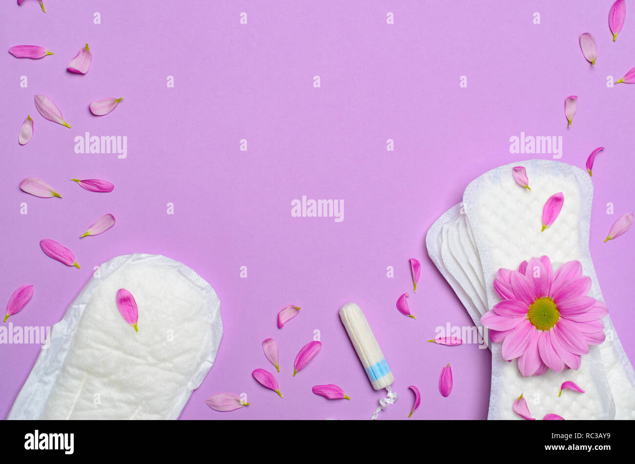 Woman's Sanitary Pad and Tampon with Gerbera Daisy Flower on Pink ...