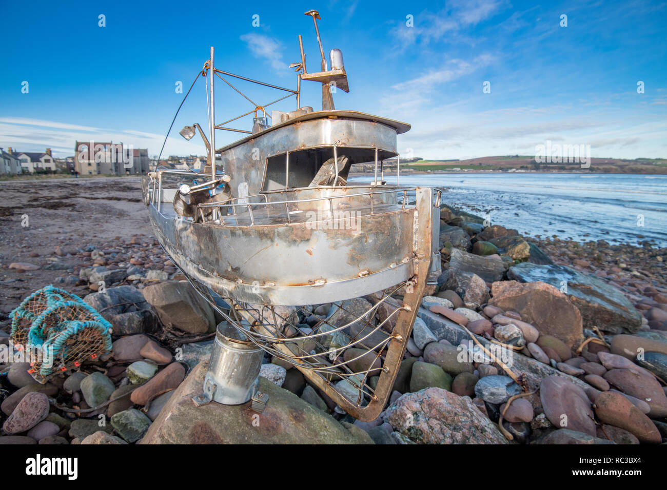 Stonehaven Bay Fishing Boat Sculpture, Aberdeenshire, Scotland Stock ...
