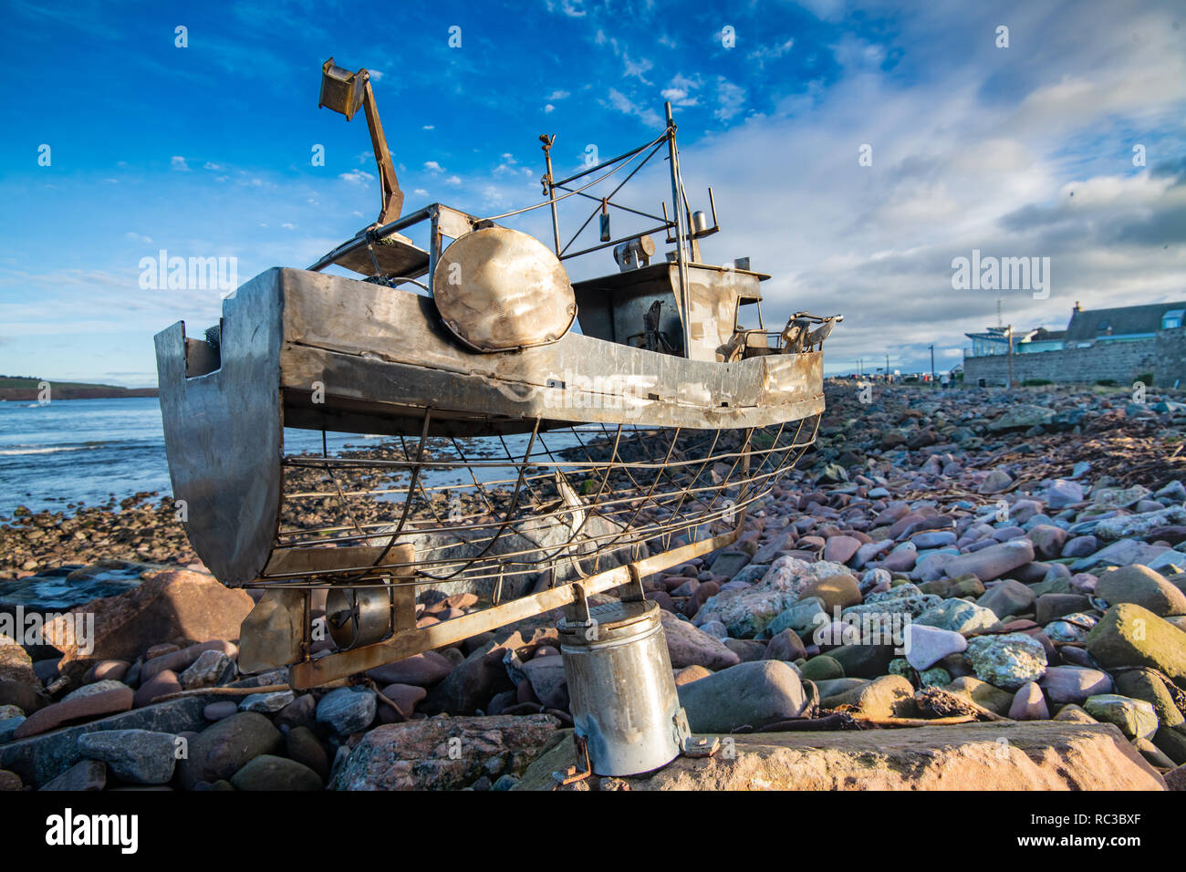 Stonehaven Bay Fishing Boat Sculpture, Aberdeenshire, Scotland Stock ...