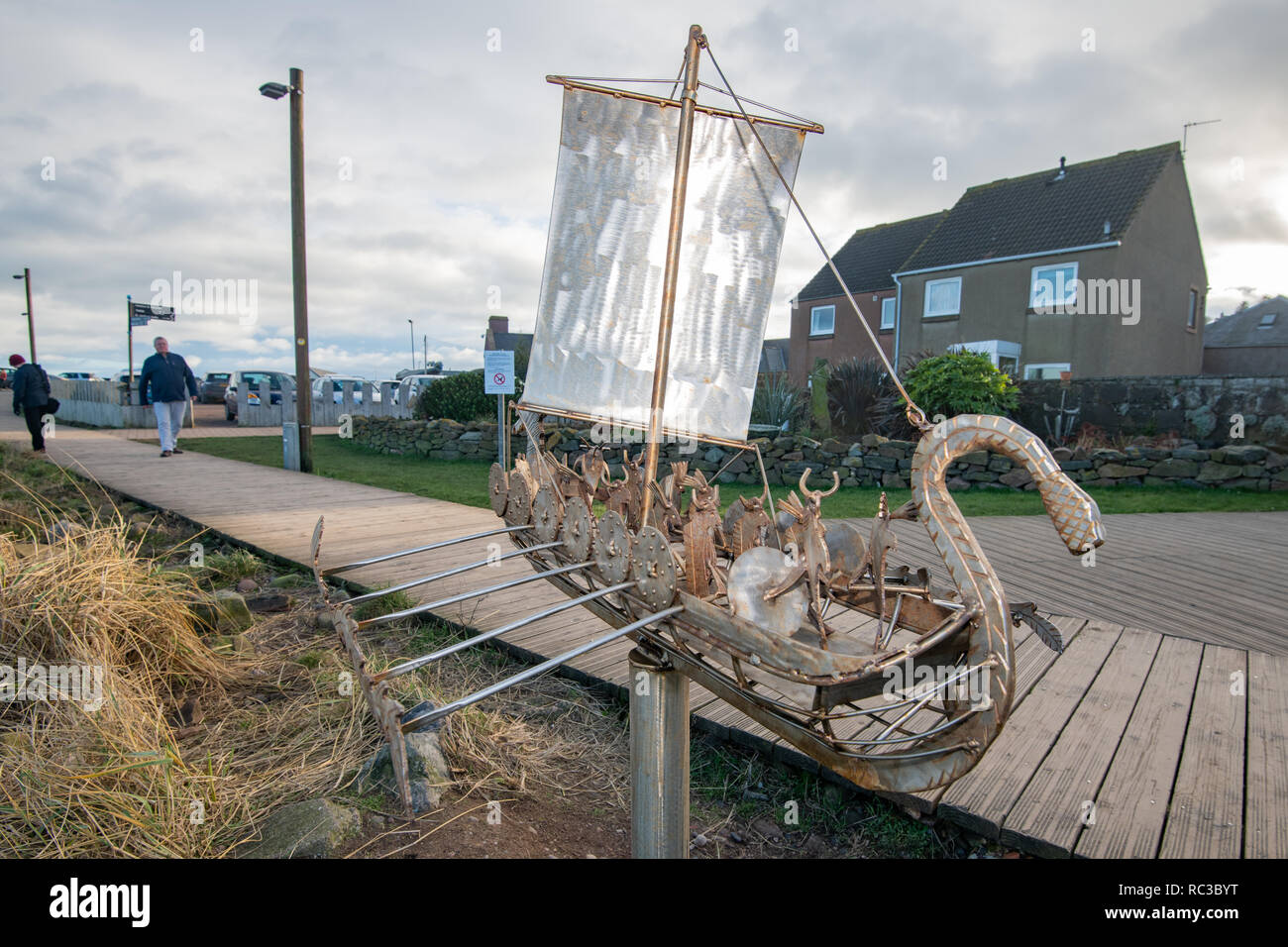 Stonehaven Bay Fishing Boat Sculpture, Aberdeenshire, Scotland Stock ...